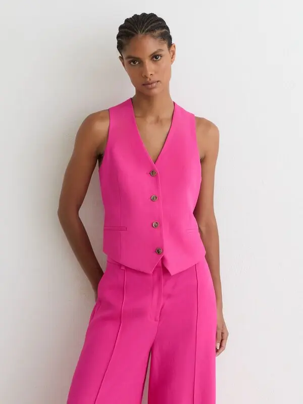 REISS Button-through Tailored Waistcoat With Linen