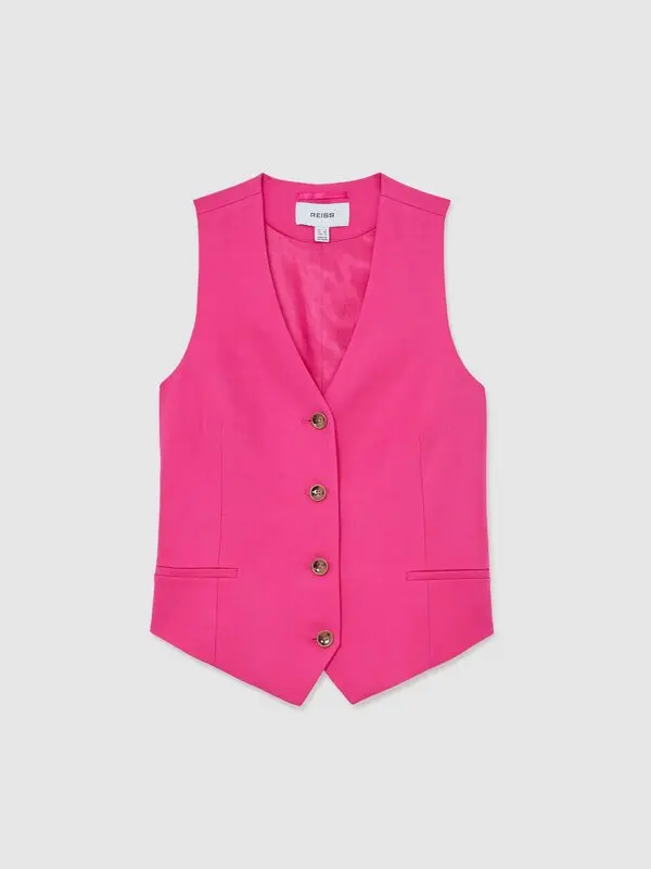 REISS Button-through Tailored Waistcoat With Linen