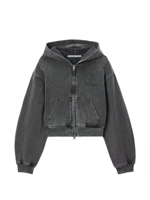 Alexander Wang Zip-up Hoodie W/ All-over Hotfix - Grey
