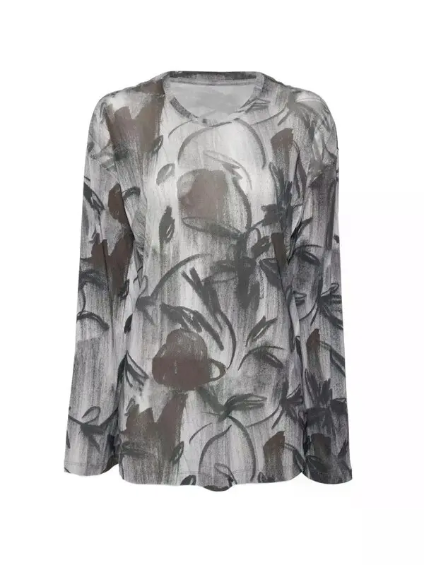 JNBY Abstract Rose Print Long Sleeve Top - Grey