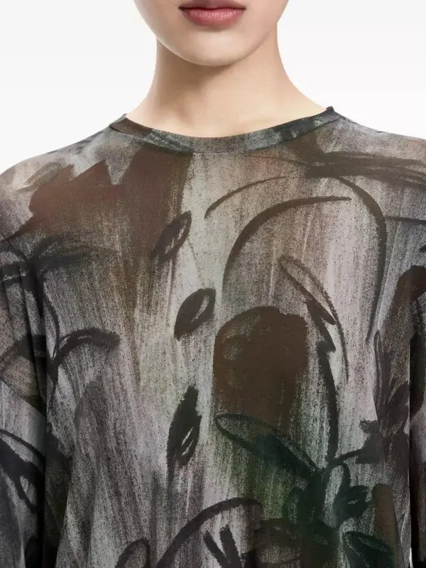 JNBY Abstract Rose Print Long Sleeve Top