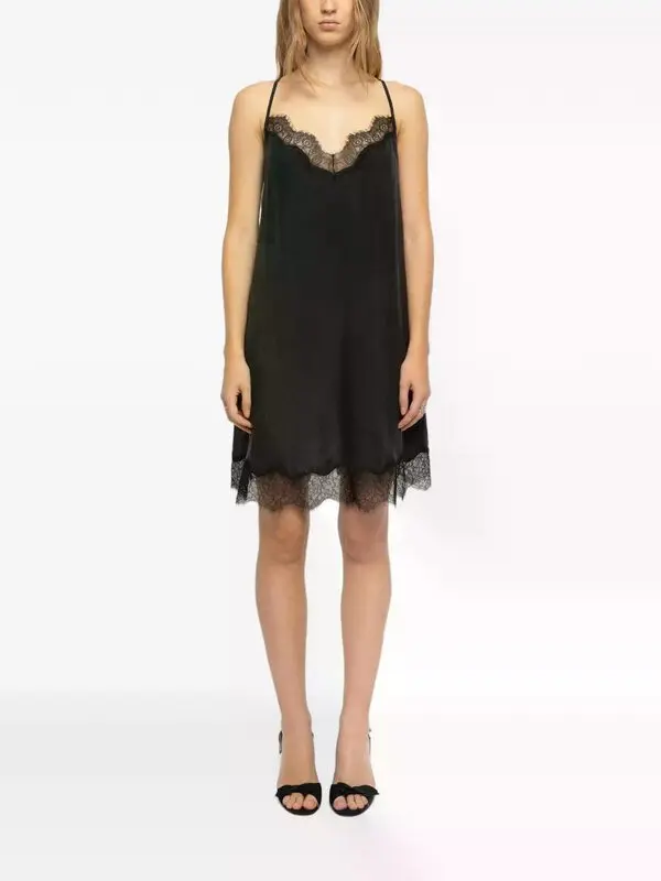 Zadig&Voltaire Silk Slip Dress With Lace Trim - Black