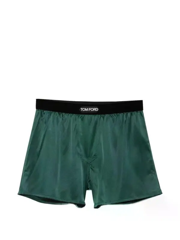 TOM FORD Logo-waistband Silk Boxer Shorts - Green