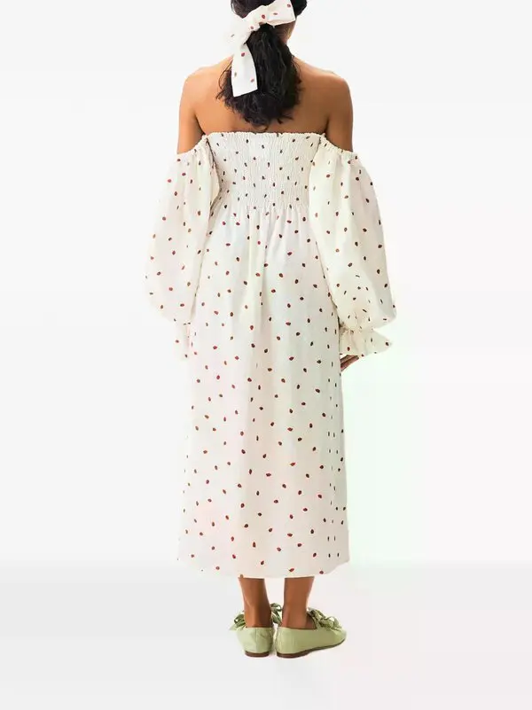 Sleeper Atlanta Strawberry-print Linen Midi Dress