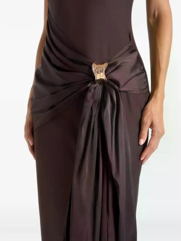 Manière De Voir Willow Halter-neck Maxi Dress With Embellished Buckle - Brown