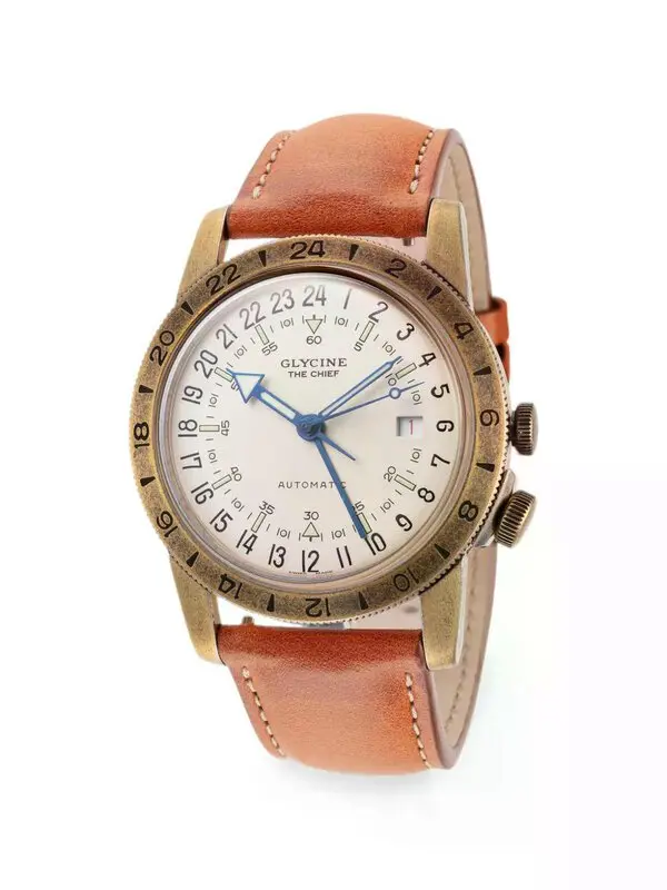 GLYCINE Airman The Chief 40mm Watch With Cream Dial And Leather Strap - Neutrals