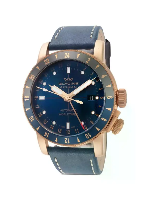 GLYCINE Airman Contemporary Bronze Gmt 44mm Watch - Blue