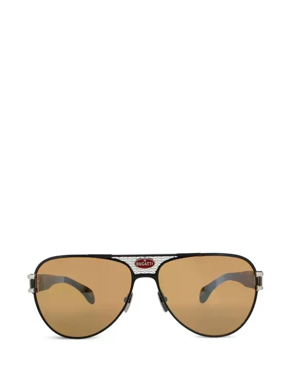 BUGATTI Logo-plaque Sterling Silver Sunglasses - Black