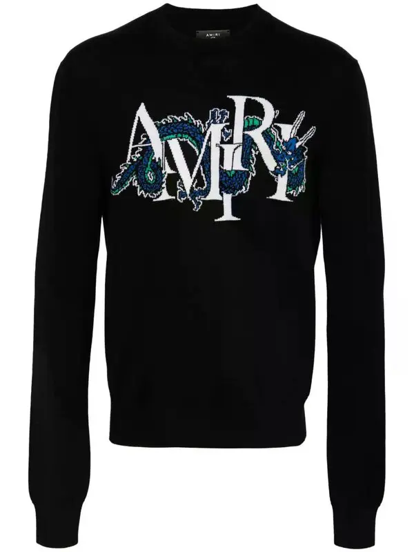 Amiri Logo-jacquard Wool-blend Jumper - Black