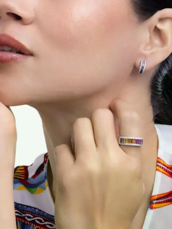 LISA NIK Sapphire And Diamond Hoop Earrings
