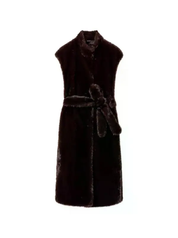 TWINSET Long Faux Fur Gilet - Brown