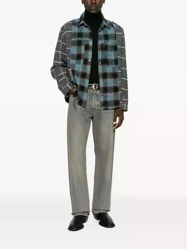 HAIKURE Check-pattern Frayed Shirt