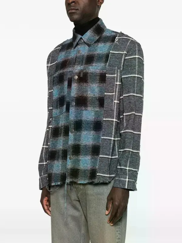 HAIKURE Check-pattern Frayed Shirt