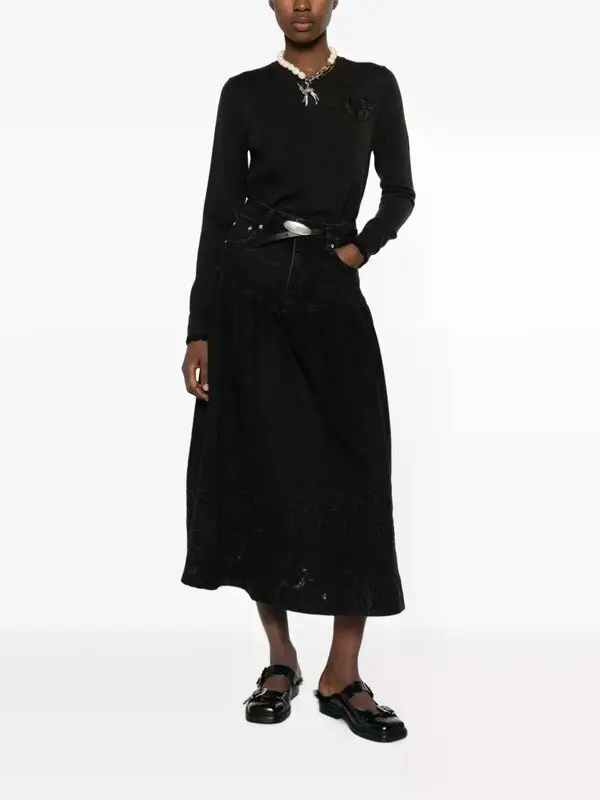 GANNI Embroidered Denim Midi Skirt