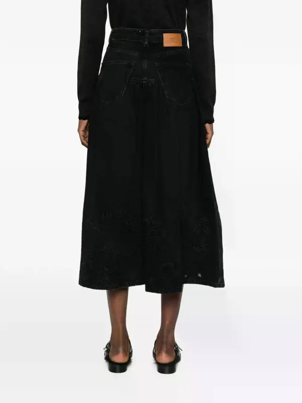 GANNI Embroidered Denim Midi Skirt