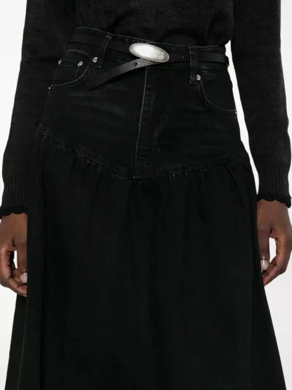 GANNI Embroidered Denim Midi Skirt