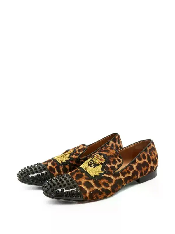 CHRISTIAN LOUBOUTIN Leopard-print Embellished Loafers - Brown