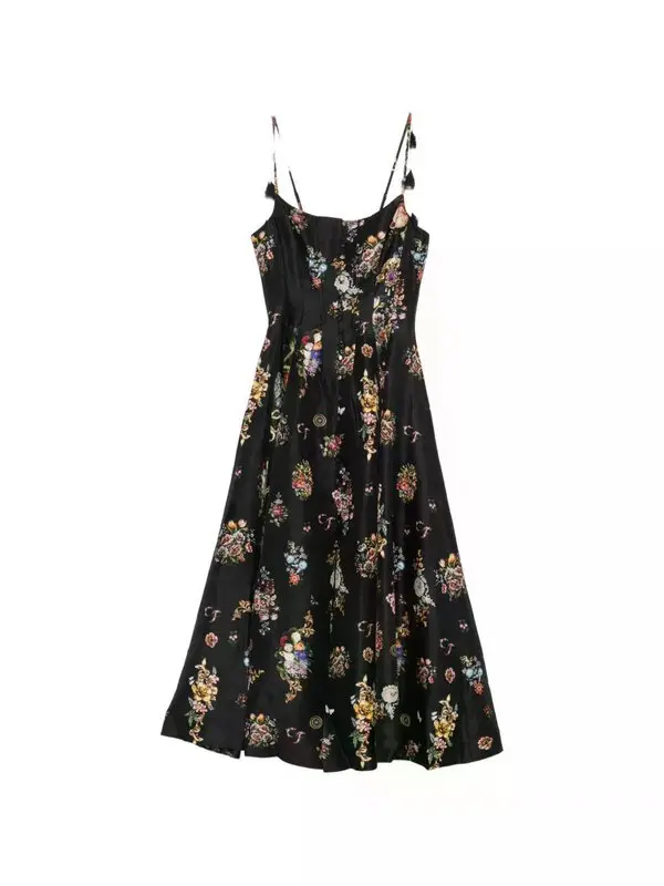 Camilla Floral-print Crystal-embellished Midi Dress - Black