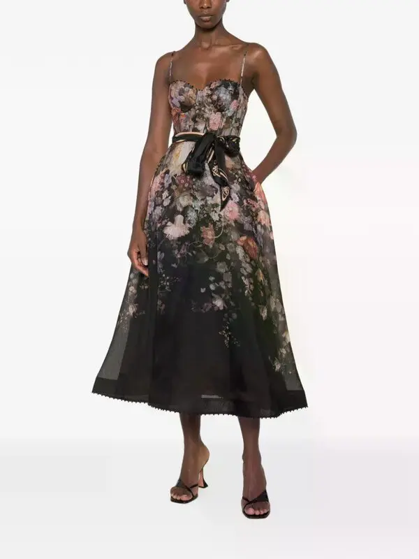 Zimmermann Valiant Corset Floral-print Midi Dress - Black