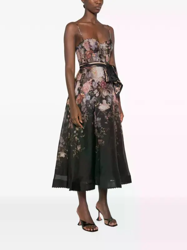 Zimmermann Valiant Corset Floral-print Midi Dress