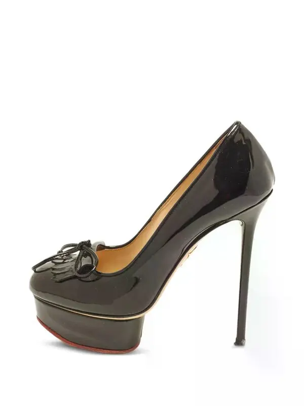 CHARLOTTE OLYMPIA Patent Leather Platform Pumps With Fringe And Bow Detail - Black