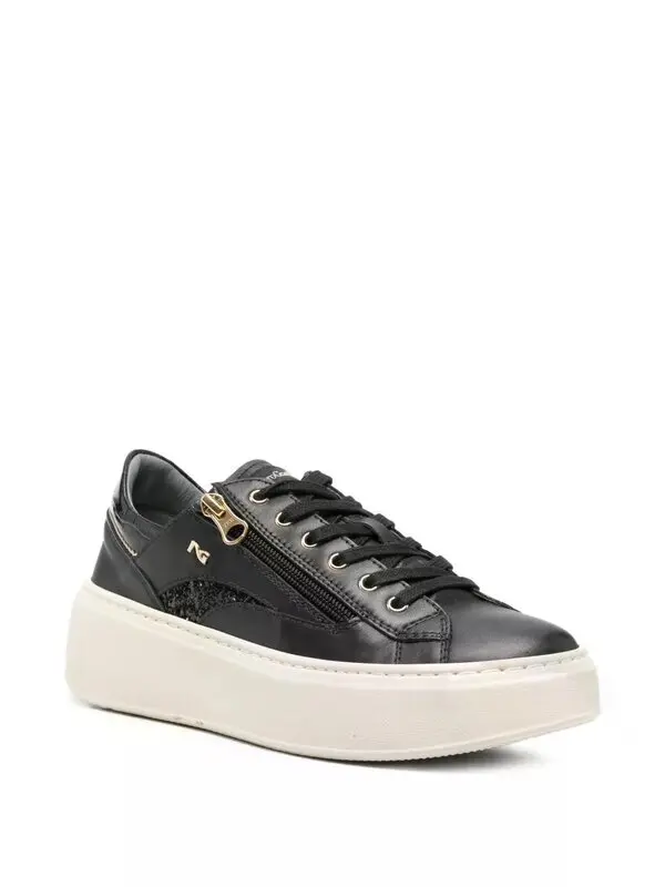 NEROGIARDINI Leather Glitter Panelled Sneakers - Black