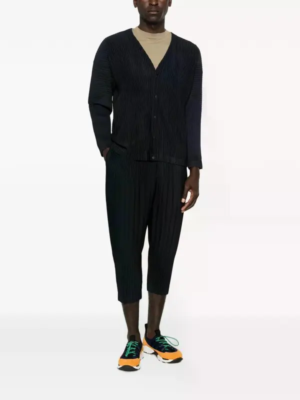 Issey Miyake Plissé Effect V-neck Cardigan