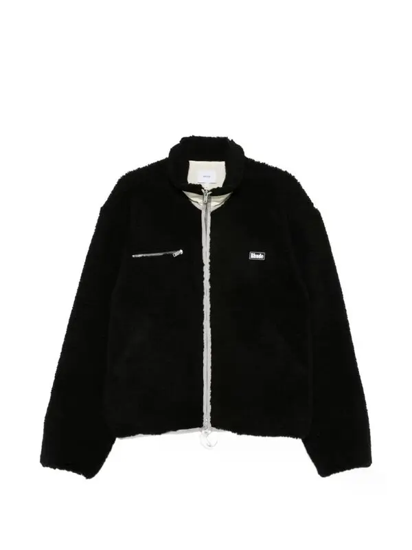 Rhude Fleece Logo Patch High Neck Zip Jacket - Black