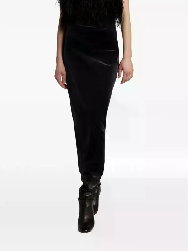 Alberta Ferretti Ruched Velvet Midi Skirt - Black