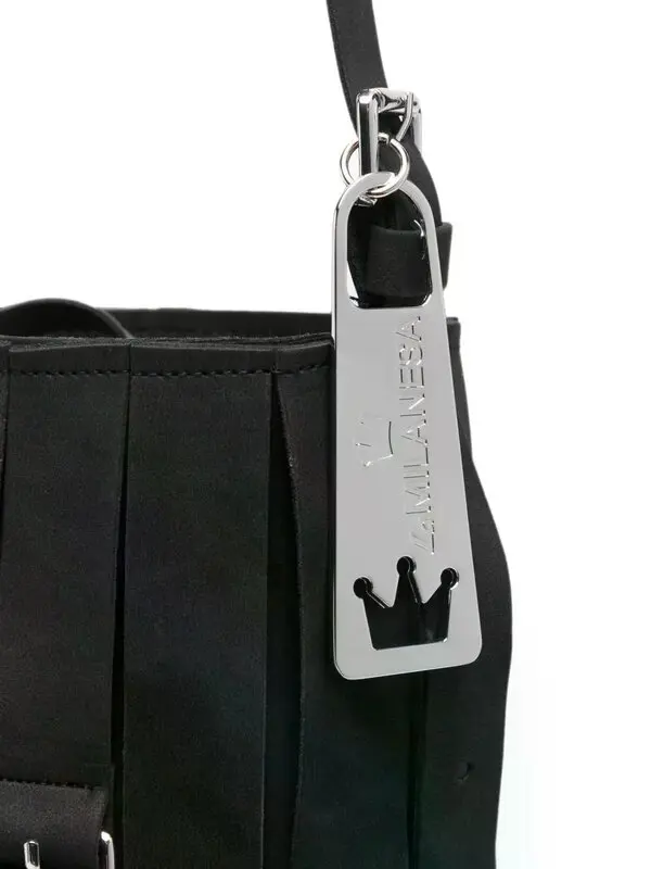 LA MILANESA Buckle-detail Fringed Bucket Bag - Black