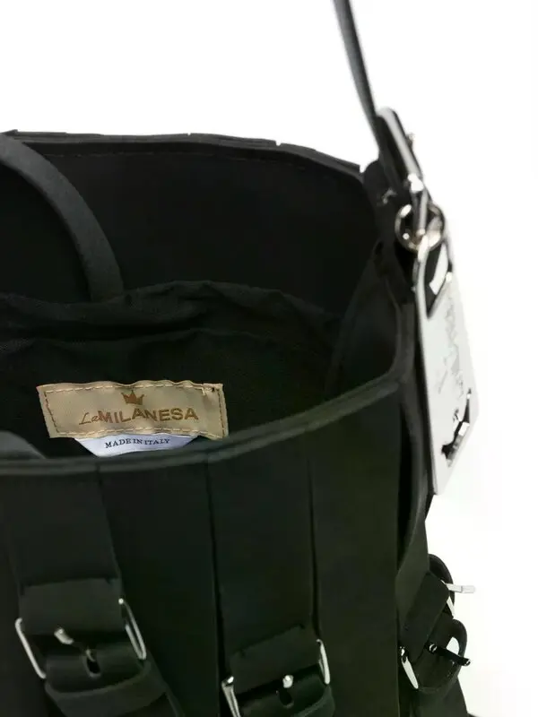 LA MILANESA Buckle-detail Fringed Bucket Bag - Black
