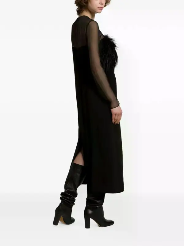 Alberta Ferretti Feather-detail Sheer-panel Midi Dress
