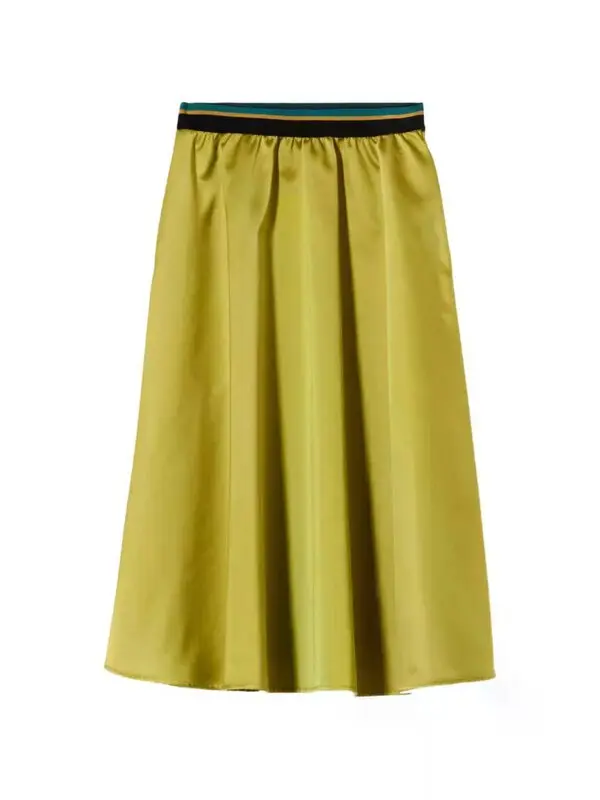 Plan C Citron Duchesse Striped-waistband Flared Midi Skirt - Yellow