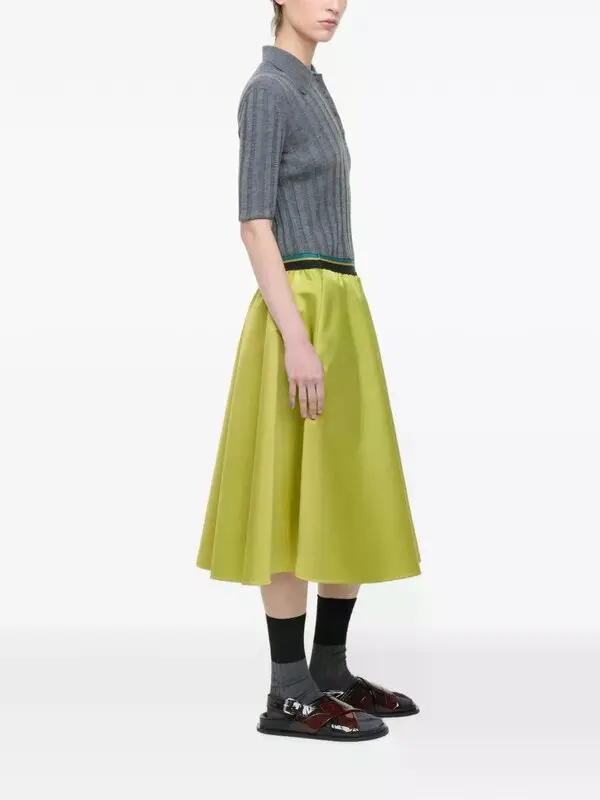 Plan C Citron Duchesse Striped-waistband Flared Midi Skirt