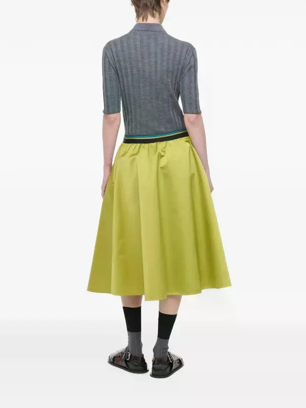 Plan C Citron Duchesse Striped-waistband Flared Midi Skirt