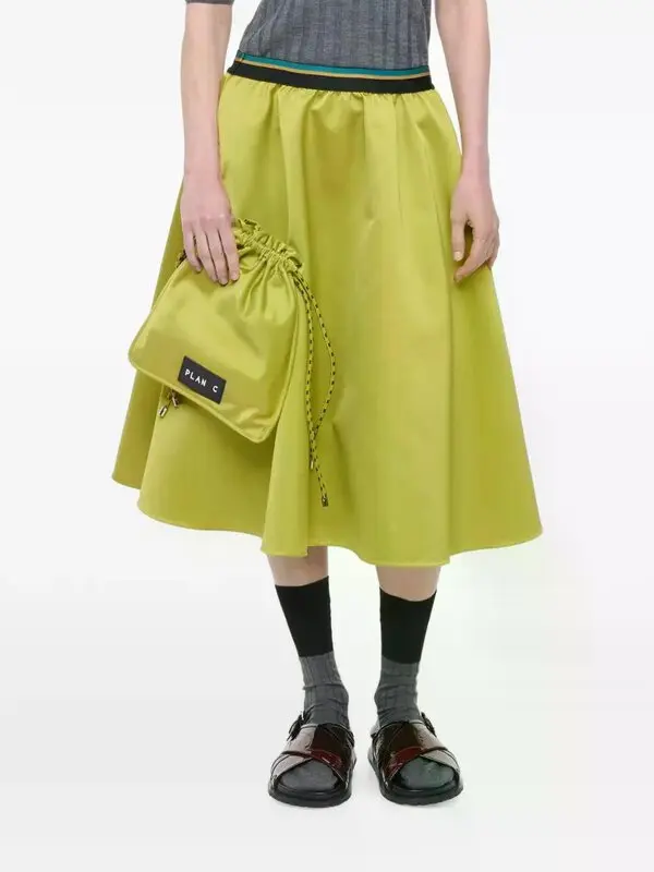 Plan C Citron Duchesse Striped-waistband Flared Midi Skirt