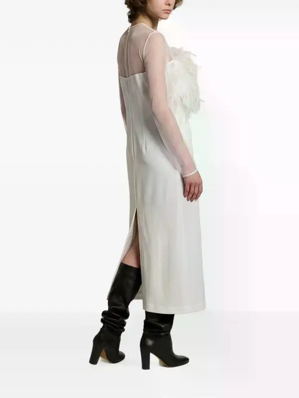 Alberta Ferretti Feather-detail Sheer-panel Midi Dress
