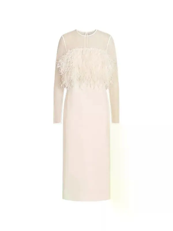 Alberta Ferretti Feather-detail Sheer-panel Midi Dress