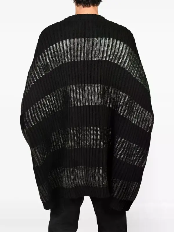 FILTH Waxed-stripe Ribbed-knit Cardigan