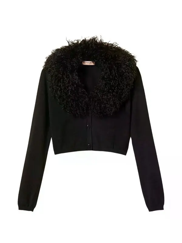 TWINSET Cropped Cardigan With Faux Fur - Black