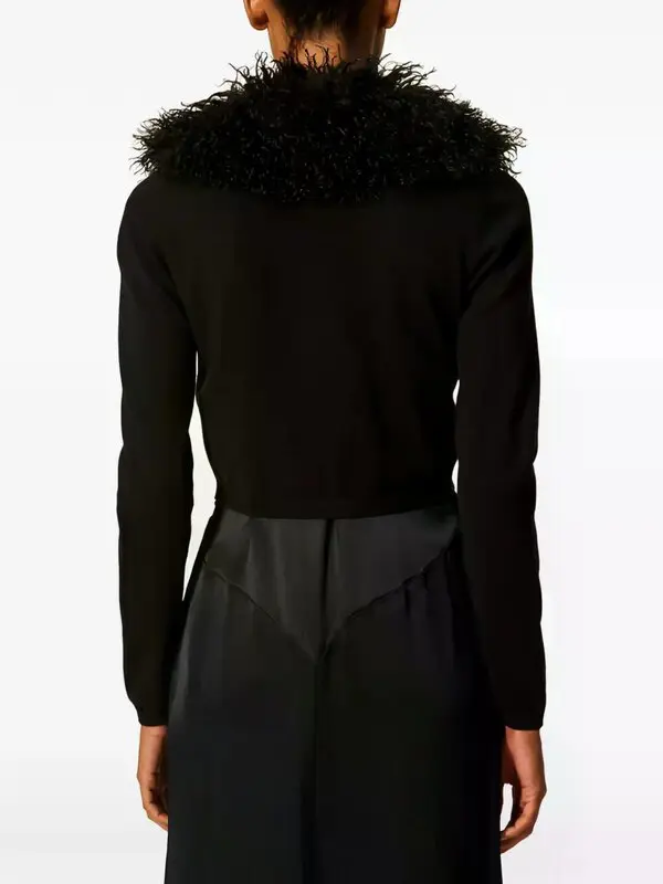 TWINSET Cropped Cardigan With Faux Fur Collar - Black