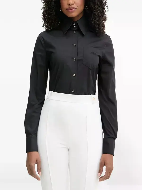 Karl Lagerfeld Logo-embroidered Chest-pocket Shirt - Black