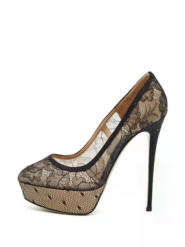 Valentino Garavani Lace Floral Platform Stiletto Pumps - Black