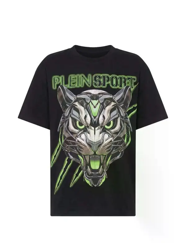 PLEIN SPORT Tiger-print Logo-print T-shirt - Black