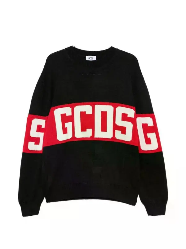 Gcds Logo-intarsia Knitted Sweater - Black
