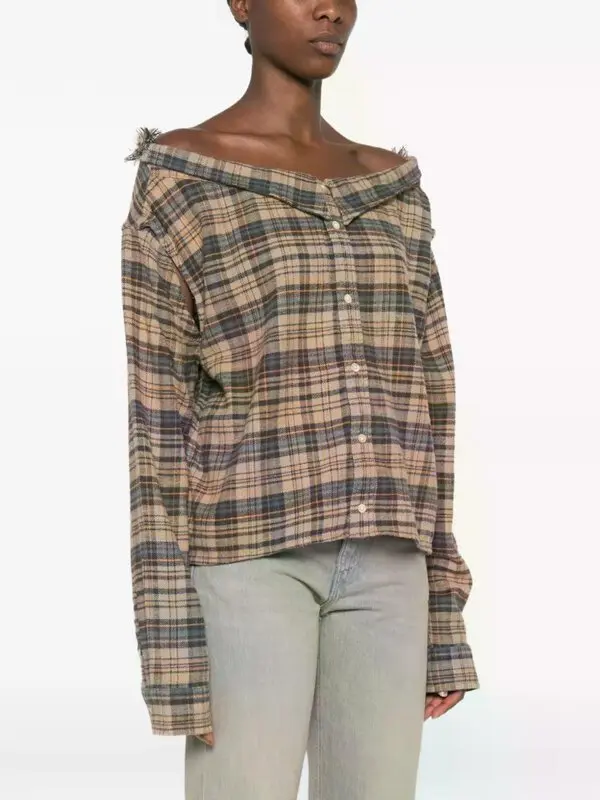 R13 Plaid Off-the-shoulder Shirt
