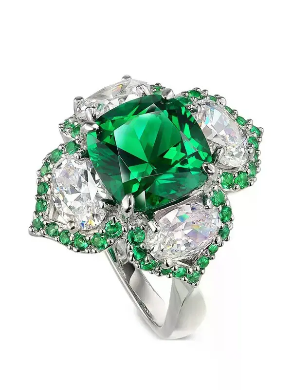 ANABELA CHAN Emerald And Diamond Ring - Silver