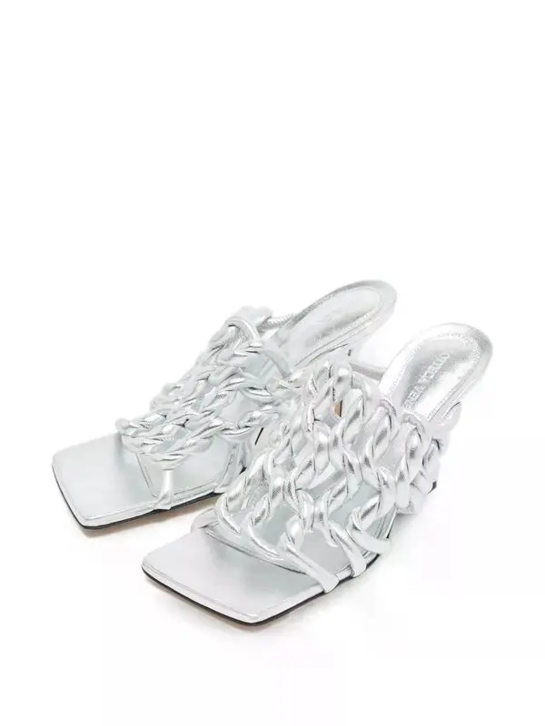 Bottega Veneta Tone Metallic Leather Intrecciato Woven Stiletto Heeled Sandals