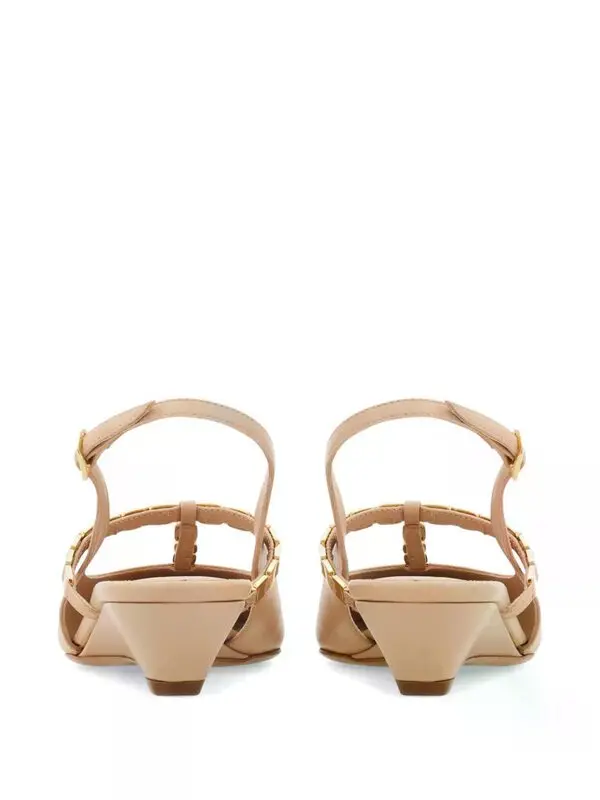 FERRAGAMO Vara Chain Slingback Low Wedge Heels - Pink