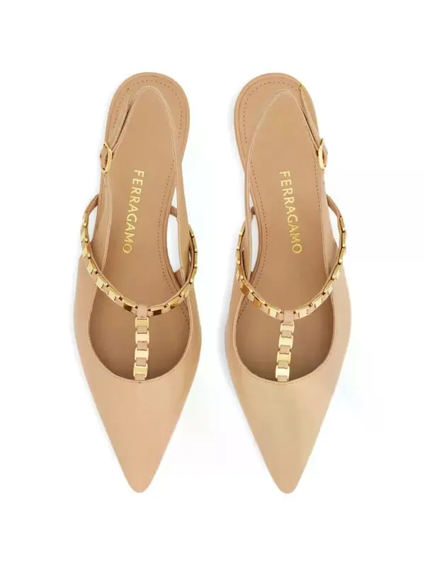 FERRAGAMO Vara Chain Slingback Low Wedge Heels - Pink